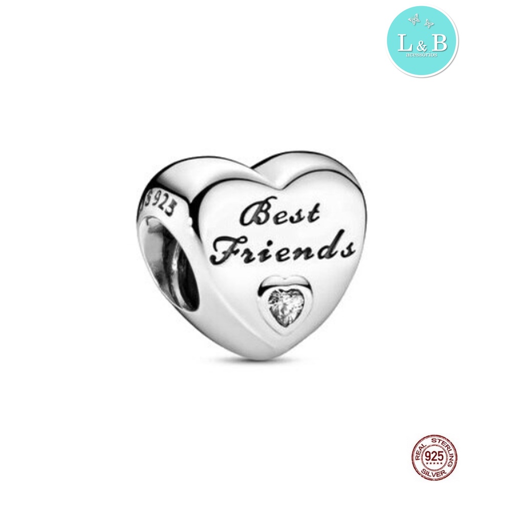 Berloque CORAÇÃO BEST FRIENDS em Prata 925 | Shopee Brasil
