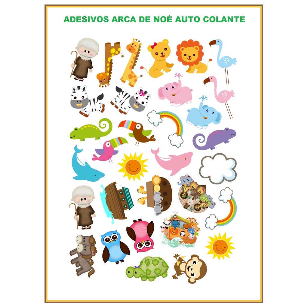 Adesivos Arca De Noé Sortidos - Auto Colante - Cartela C/ 32 Adesivos ...