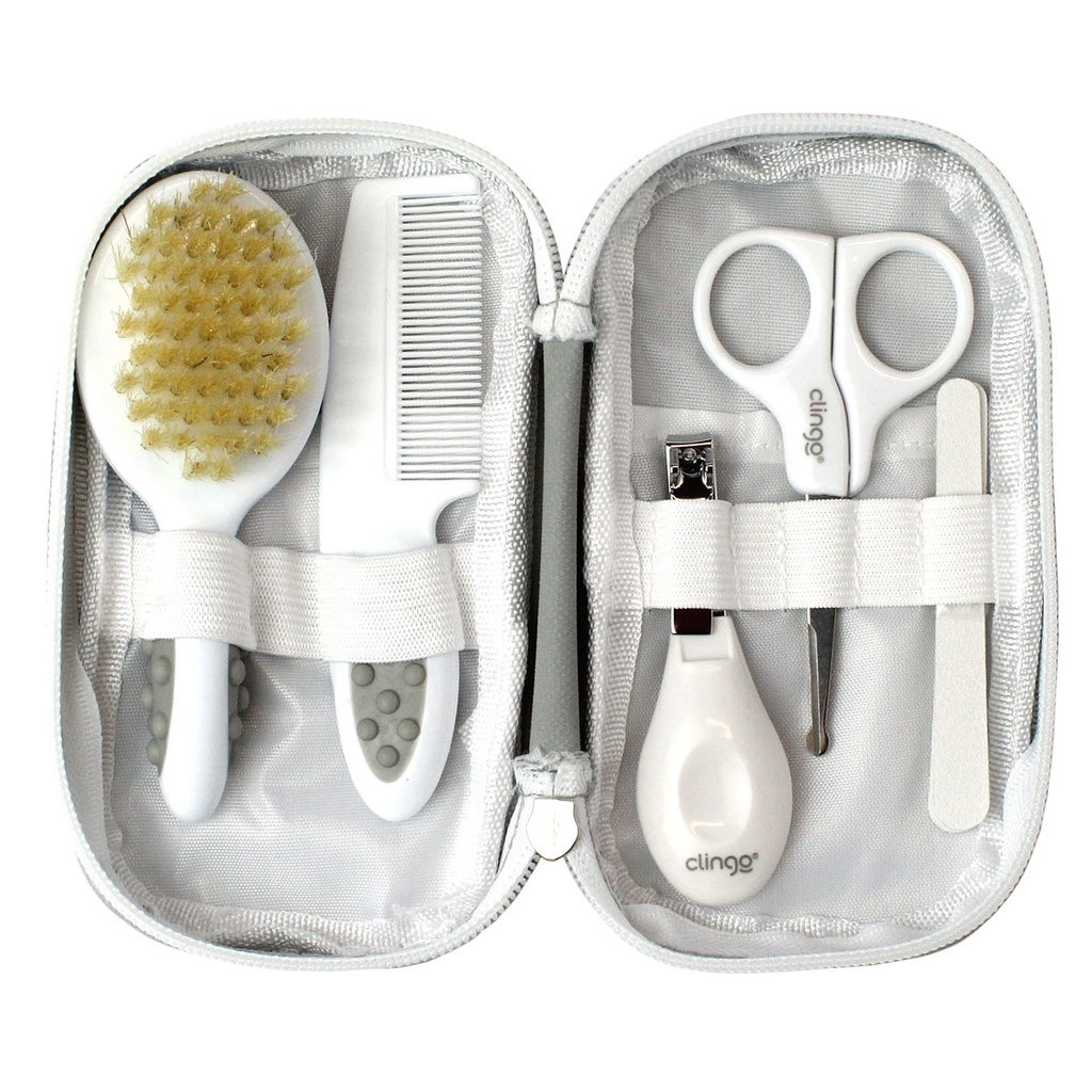 Kit Higiene Bebê com Estojo e Escova com Cerdas Naturais 9 Itens Clingo ...