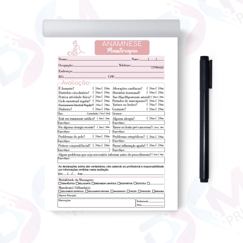 Ficha Anamnese Massoterapia 15x21 | Shopee Brasil