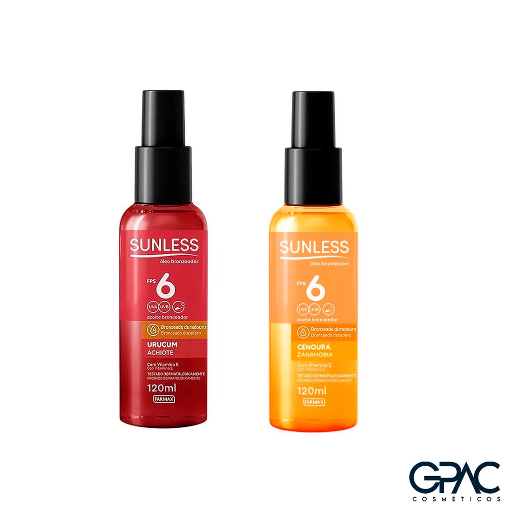 Óleo Bronzeador FPS 6 Sunless - Cenoura e Urucum - 120ml | Shopee Brasil