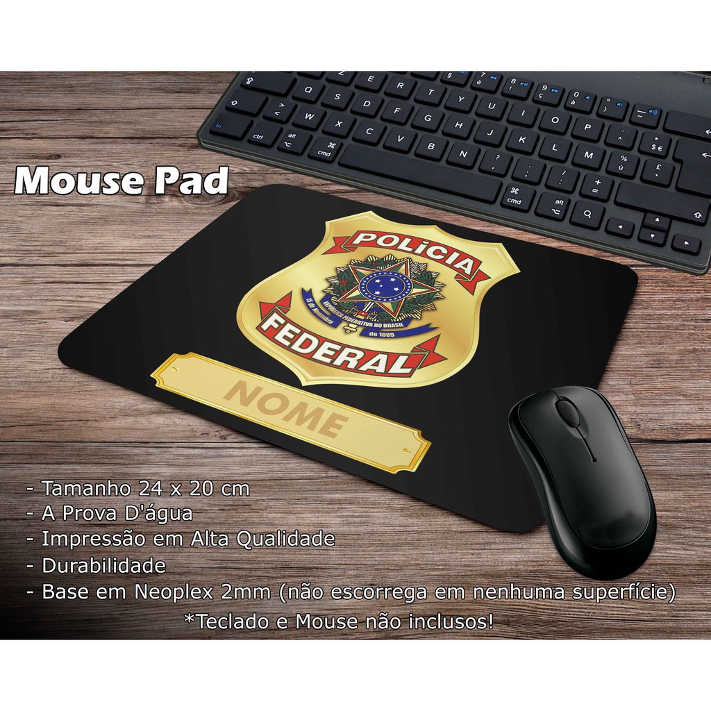Mouse Pad Polícia Federal Personalizado Com Seu Nome Preto | Shopee Brasil