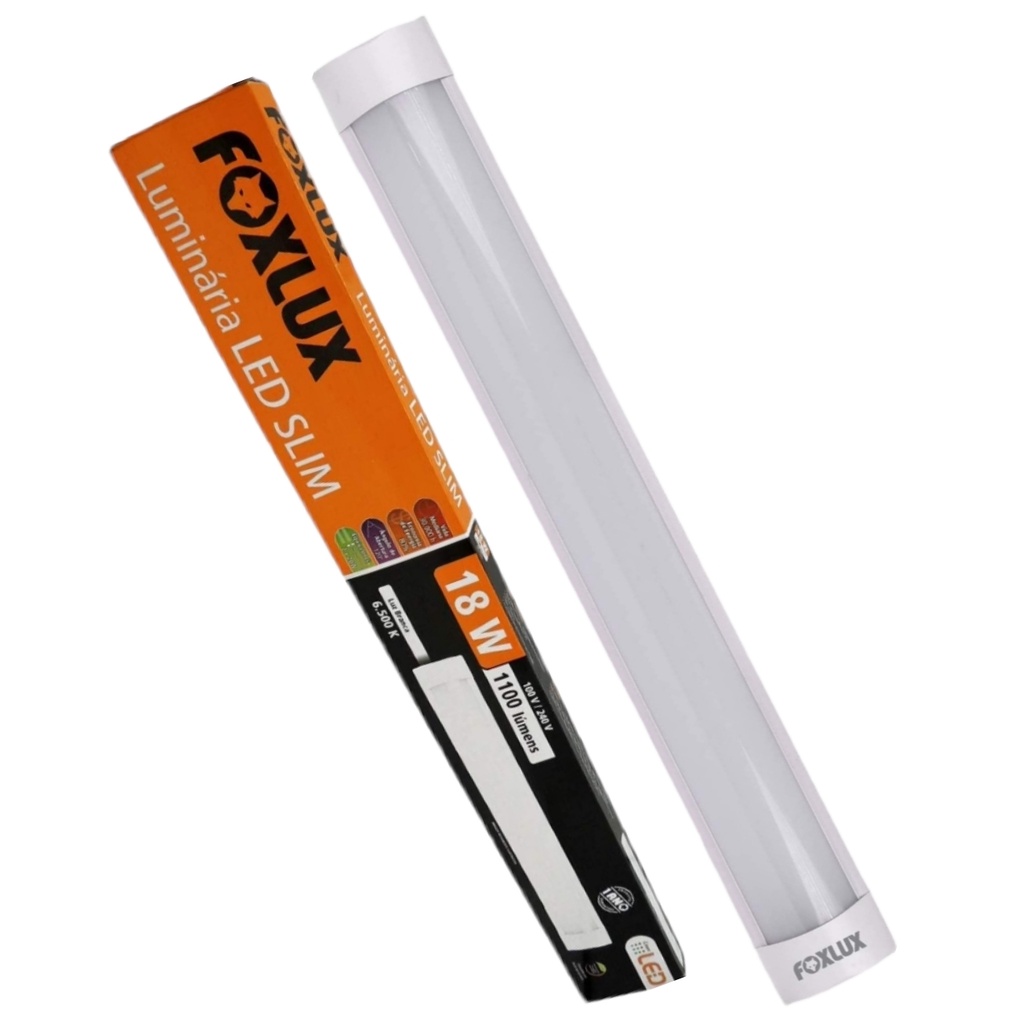 Luminaria de Led 18W Tubular Slim Branco bivolt Foxlux P/Teto Compacta ...