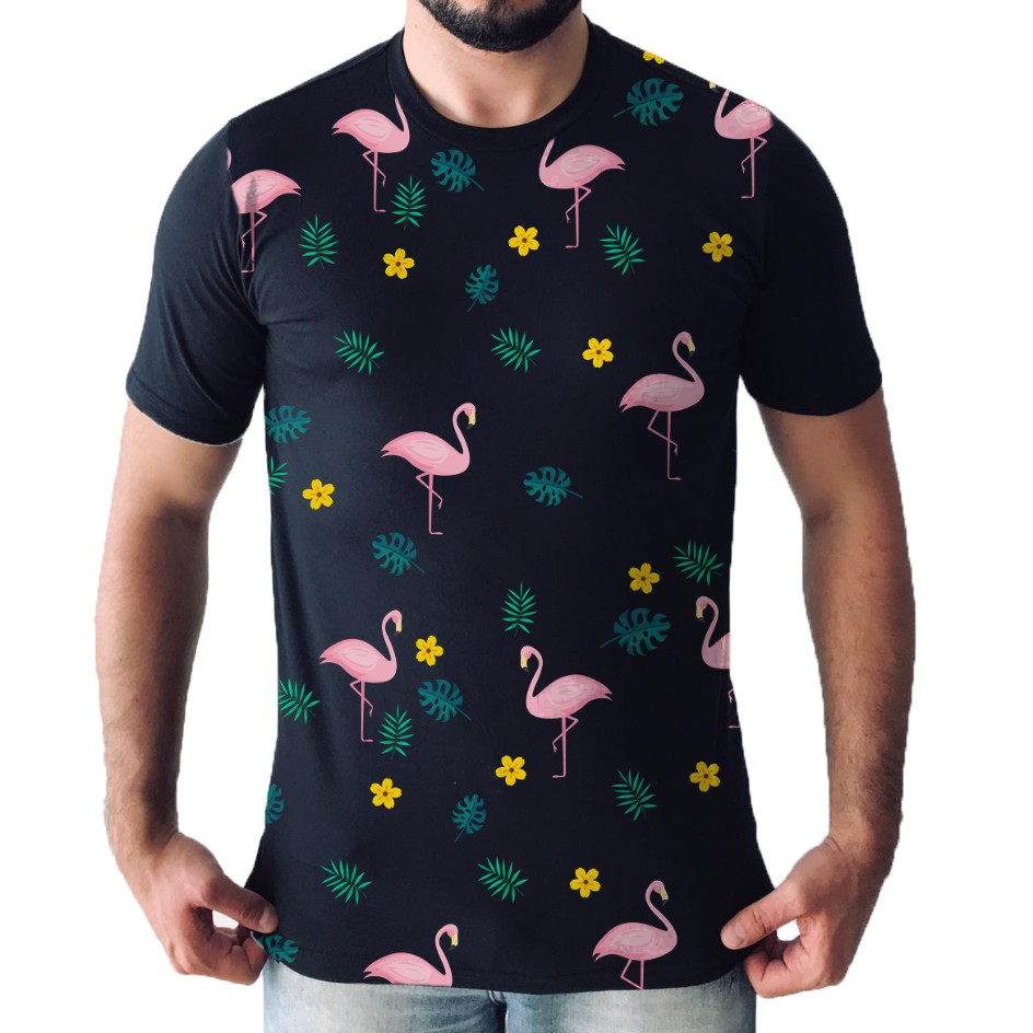 Camisa Camiseta Floral Flamingo Natureza Havaiana | Shopee Brasil