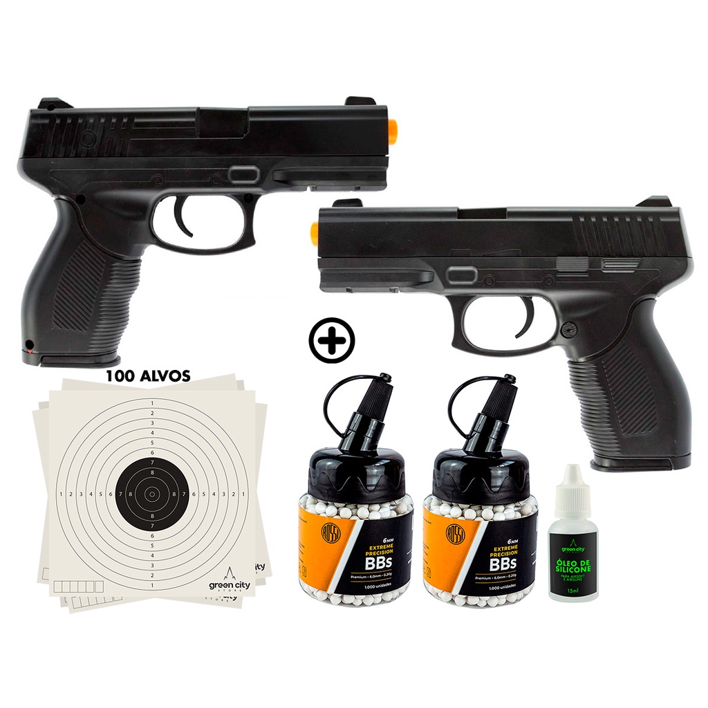 Pistola Airsoft 24/7 6mm Spring Kit 2 Armas Vigor com 2000 Esferas BBs ...