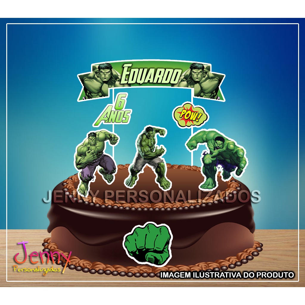 Topo Topper de bolo Hulk Personalizado | Shopee Brasil