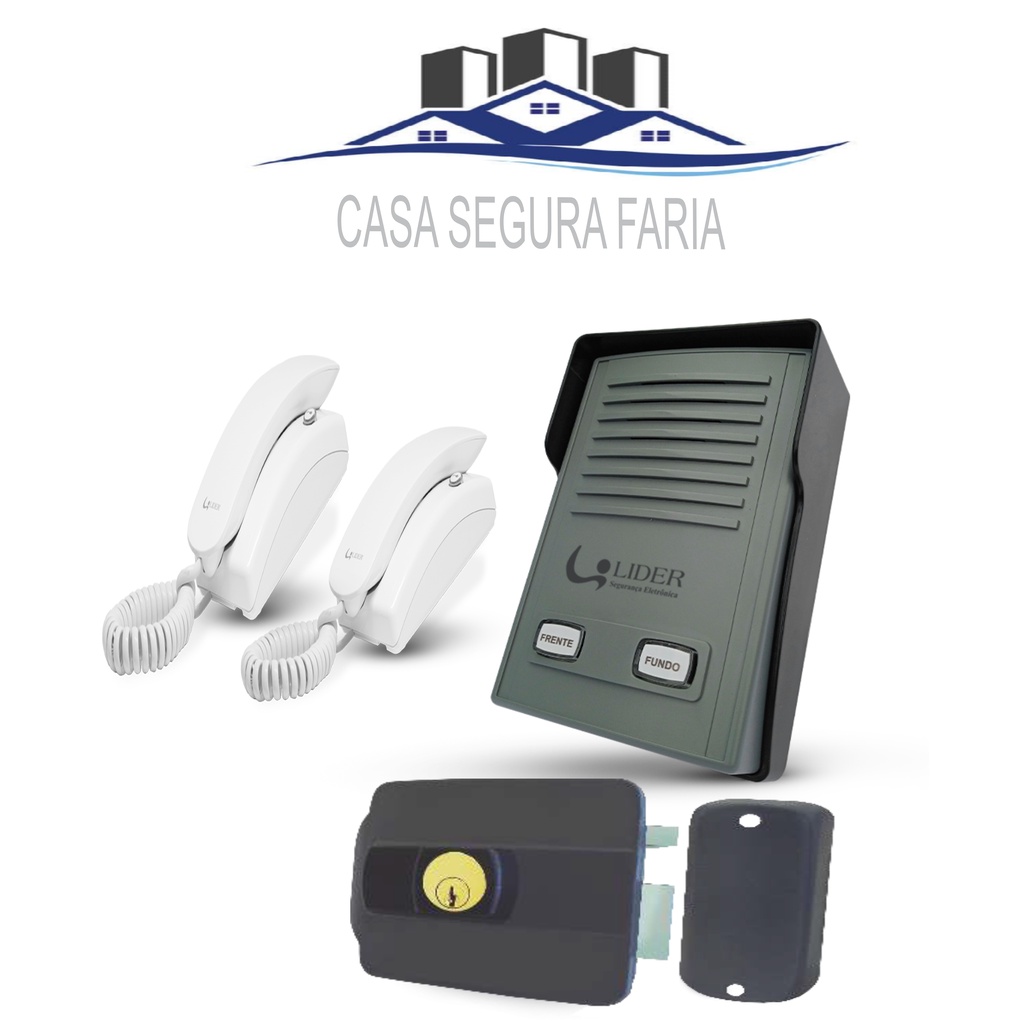Kit Porteiro Coletivo 2 Pontos Lr522 Líder Com 2 Monofones + Fechadura ...