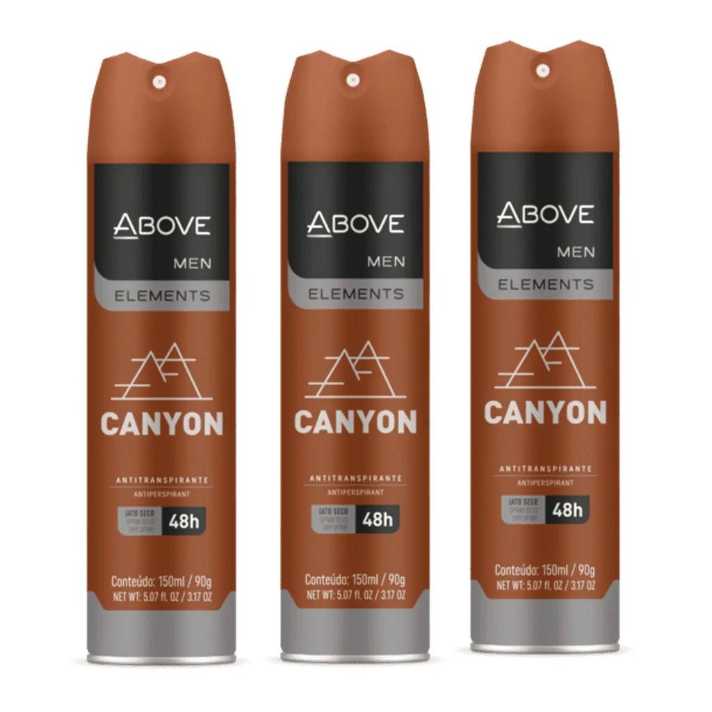 Kit com 3 Desodorantes Above Aerosol Men Elements Canyon 150ml | Shopee ...