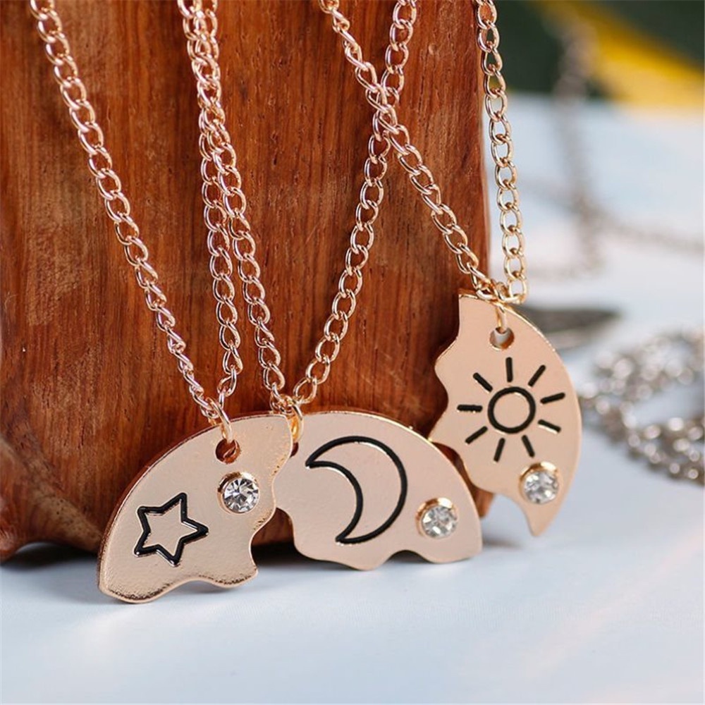 Colar De 3 Peças Sun Moon Star Pendant Necklace Melhor Amigo Bff ...