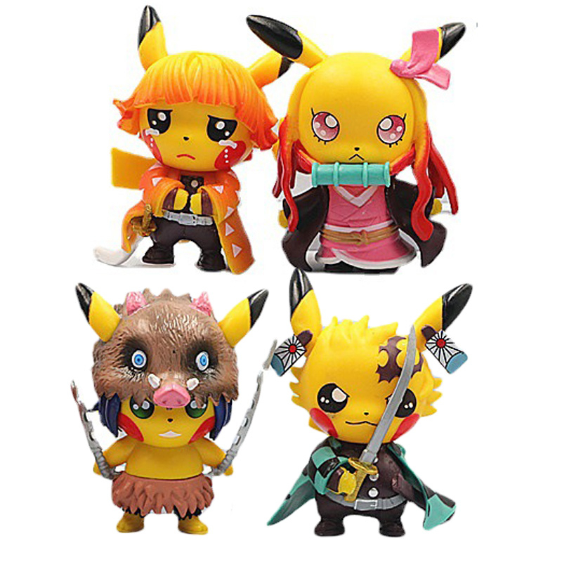 4pcs Demon Slayer Pikachu Cosplay Kit De Figuras De Ação Kimetsu No ...