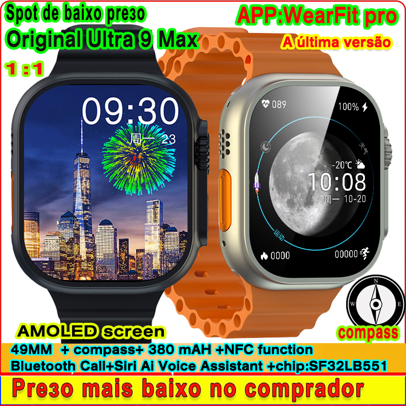 Original AMOLED Ultra 9 Max H11 H12 Olá 3 Relógio Inteligente Série ...