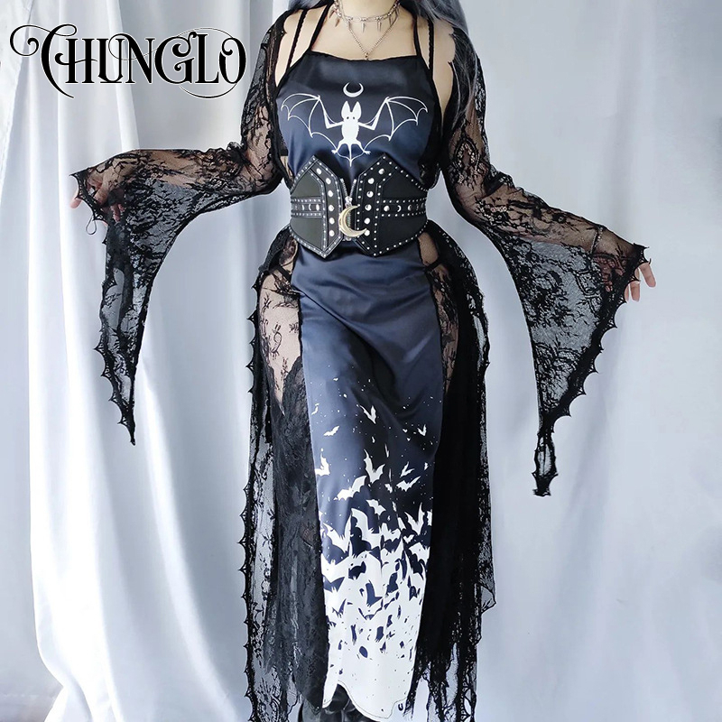 Chunglo Gothic Punk Lace Cardigan Gótico Para Mulher Streetwear Sexy