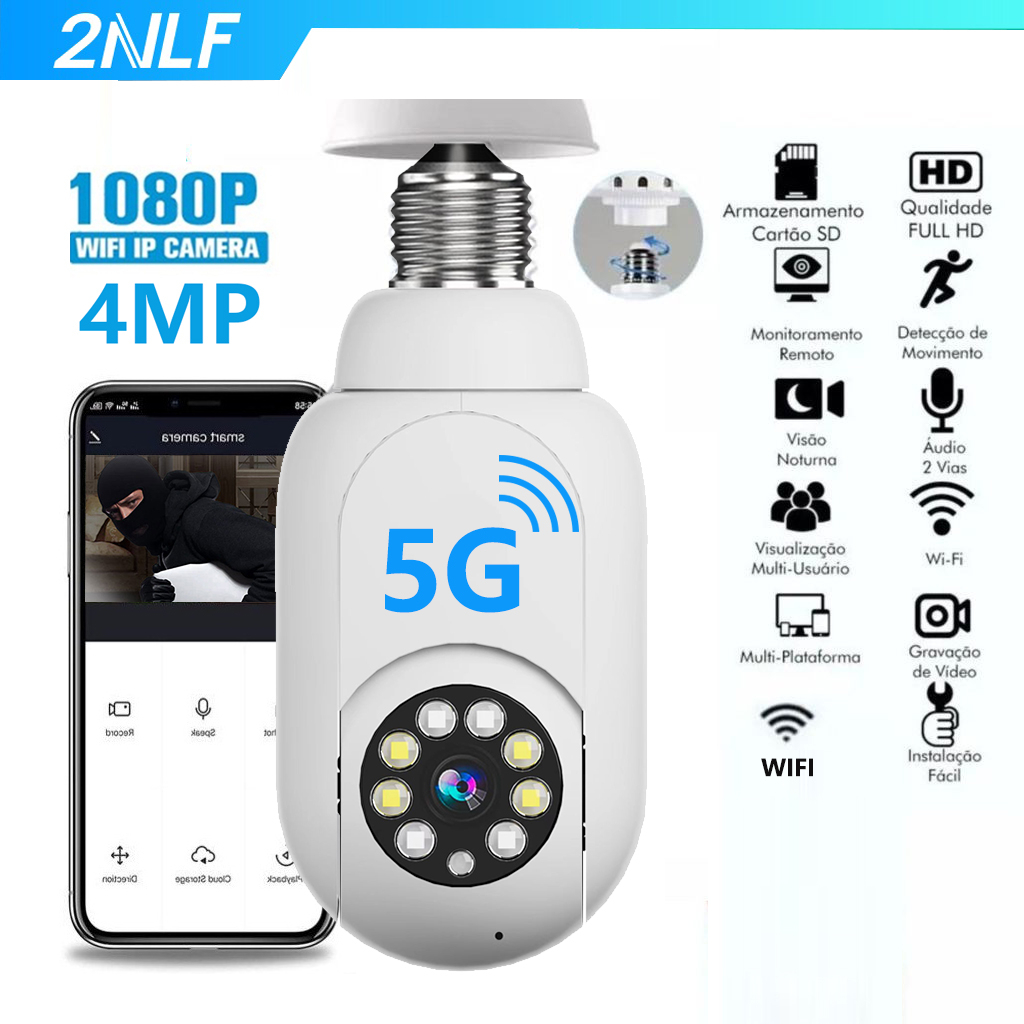 2NLF 5G Câmera IP Sem Fio Wifi 360 Tomada De Luz Rotativa Rosca 390EYES ...