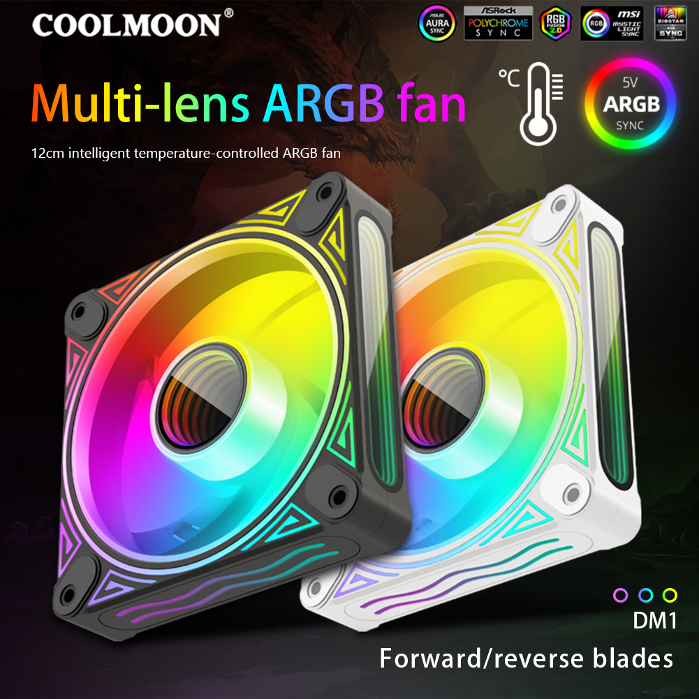 COOLMOON Cooler Fan RGB DM1 5V 3PIN ARGB 12V 4PIN PWM 120mm Ventilador ...