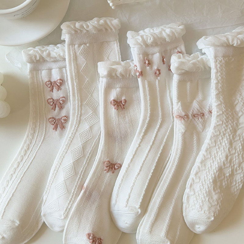 FHYL Meias Femininas De Algodão Puro Mid-Tube Socks , ins Trend Renda ...