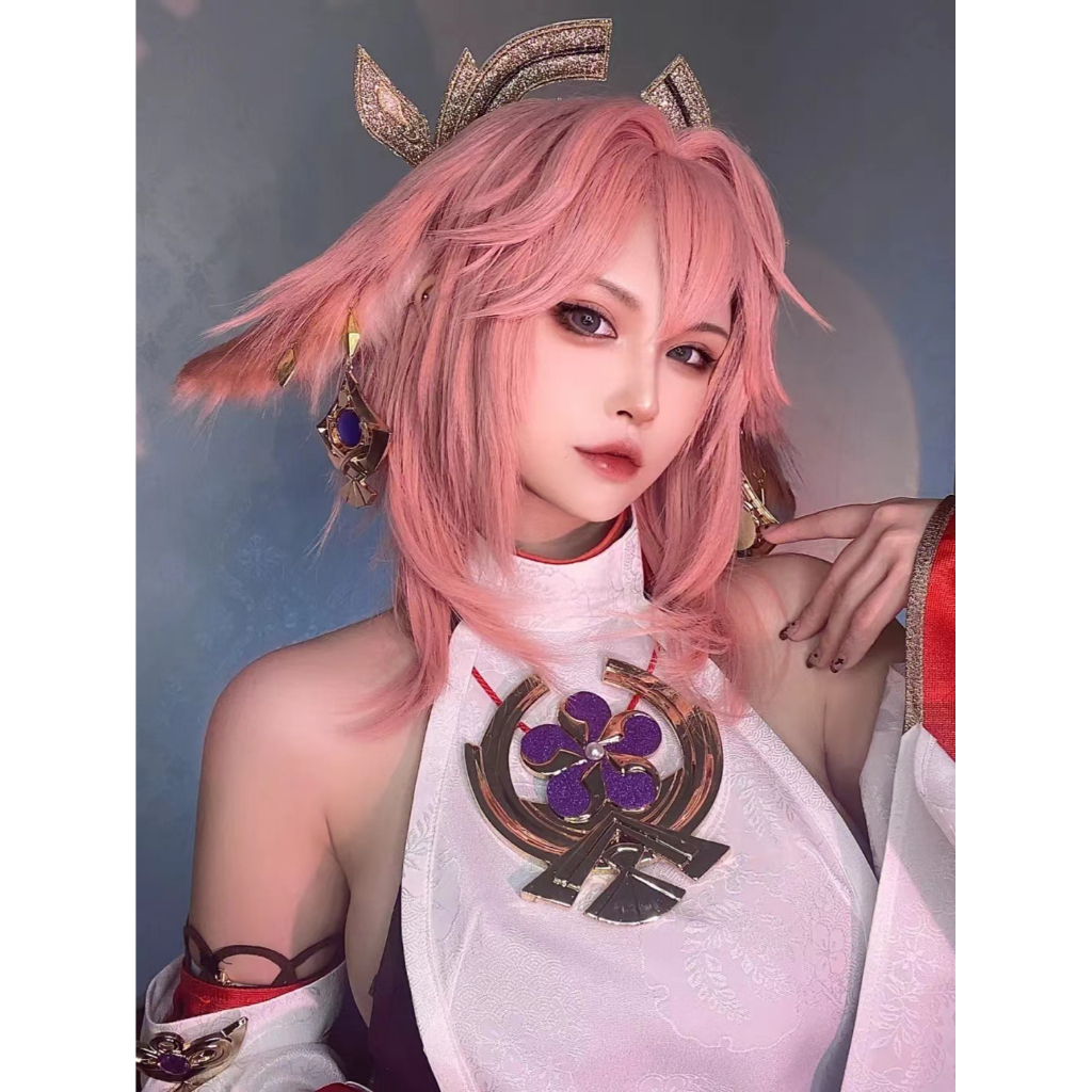 Yae Miko cos Peruca/Genshin Impact cosplay/Cabelo comprido liso rosa ...