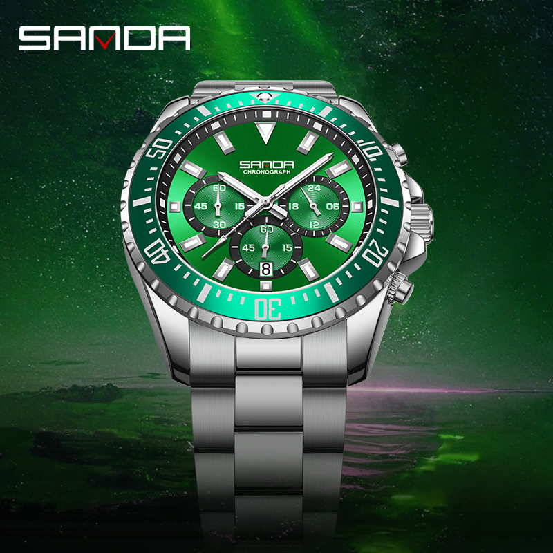 Relógio Masculino De Quartzo Faixa De Aço De Luxo Simples De Três Olhos ...