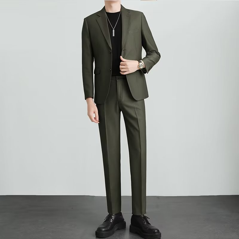 Terno [5 Cores] Masculino Sólido Cor Dois Peças Coreano De Fato De ...