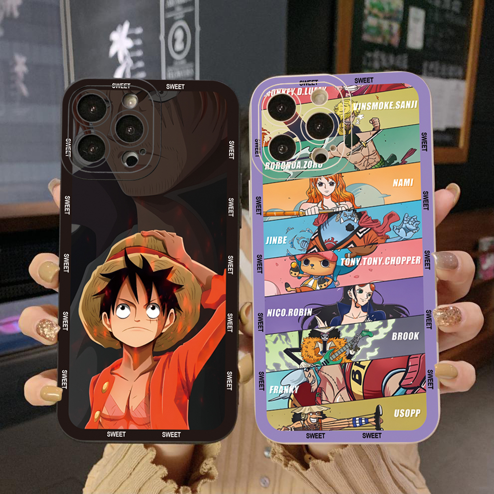 Para Xiaomi Redmi Nota 12 12S 4G Pro 5G 9S 9A 12C OnePice Luffy Cute Square Edge Capa Protetora ...