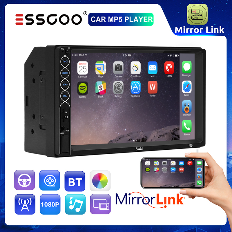 ESSGOO Double 2 Din Car Player 7 " Polegadas Tela Touch Screen MP5 Bluetooth Com Rádio Estéreo ...