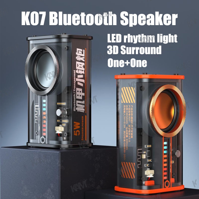 K07 Caixinha de Som Bluetooth 3 Modos de Luz LED Mini Caixa de Som com Microfone 600mAh alto ...