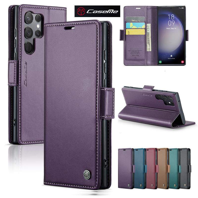 Capa De Couro Para Samsung S21 S20 FE Note20 Ultra Plus CaseMe Flip Luxuoso Lado Fivela Carteira ...
