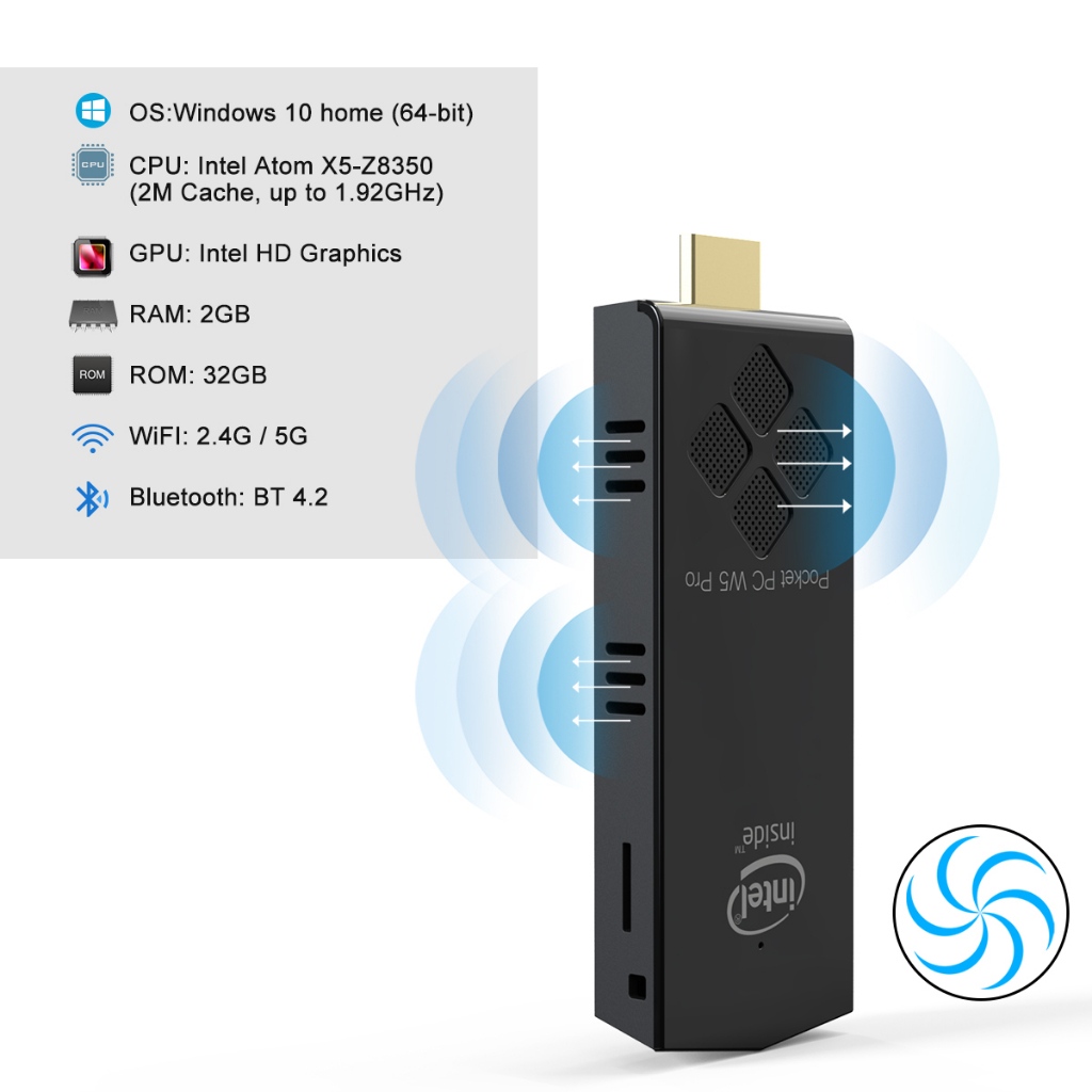 W5 PRO Mini PC Portátil Intel Z8350 Quad Core Windows 10 Stick Com HD ...