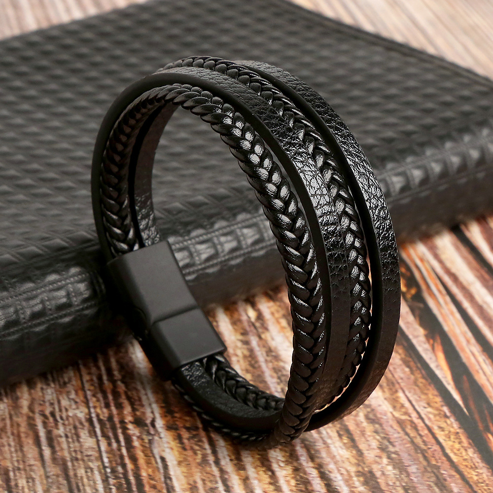 Pulseiras De Couro Moda Clássica Multicamadas Trançado Para Homens ...