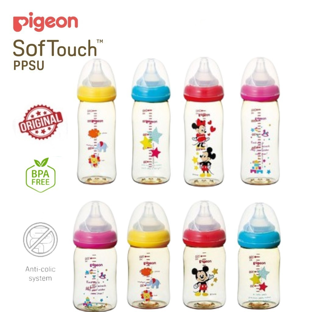 Garrafa De Leite Pigeon Wide Neck PPSU botol susu Com Mamilo Peristáltico (Mickey)-Ready 160ml ...