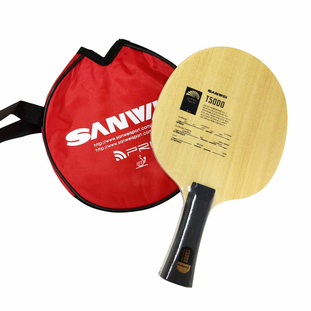 Original SANWEI T5000 Carbon Table Tennis Racket Blade (5 + 2) + RXTON 1 Rubber (Black + Red ...