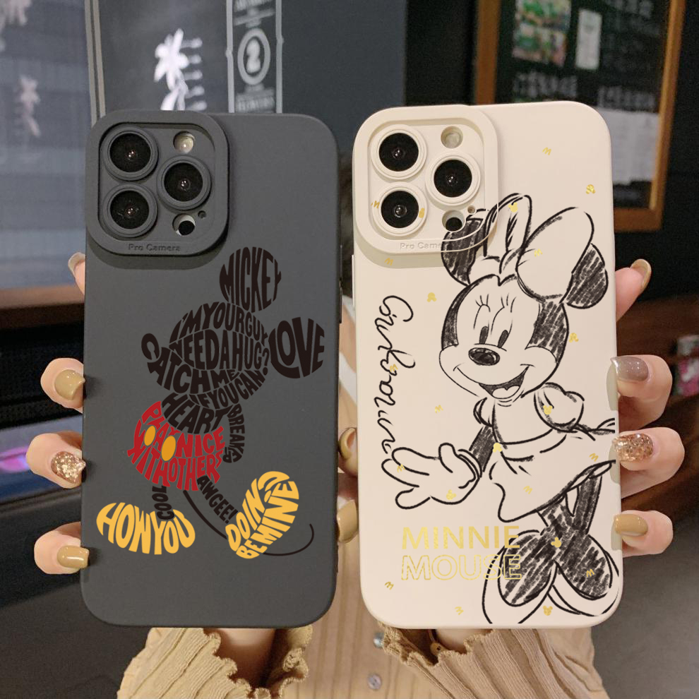 Para Xiaomi Redmi Nota 12 12S 4G Pro 5G 9S 9A 12C Desenho Mickey Minnie Square Edge Capa ...