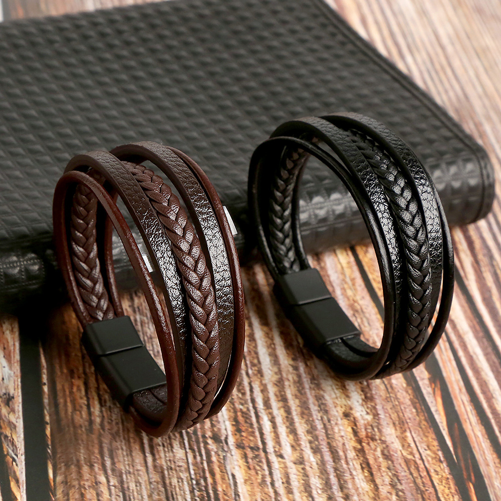 Pulseiras De Couro Da Moda Homens Corda Trançado Multilayer Para ...