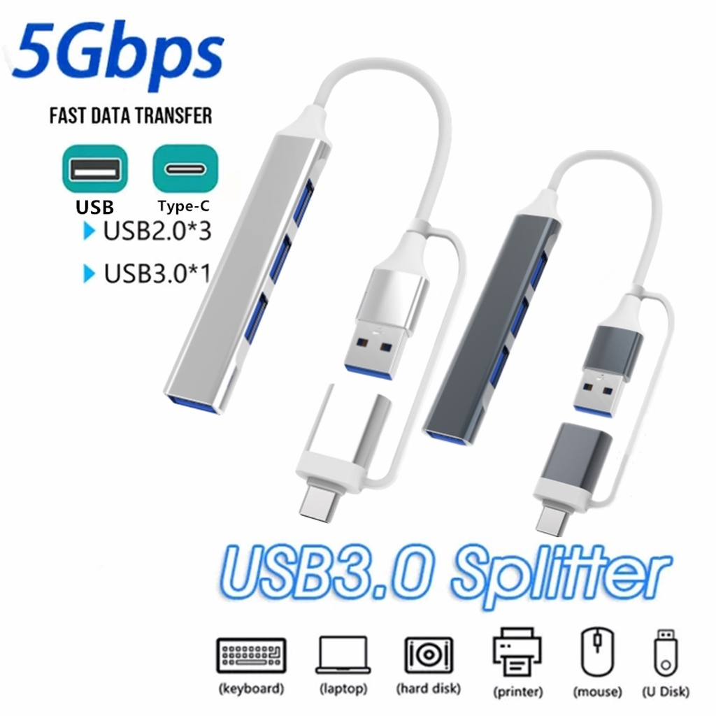 Hub USB Tipo C De Alta Velocidade 3.0 4 Portas Adaptador Multi Splitter OTG Para Computador ...
