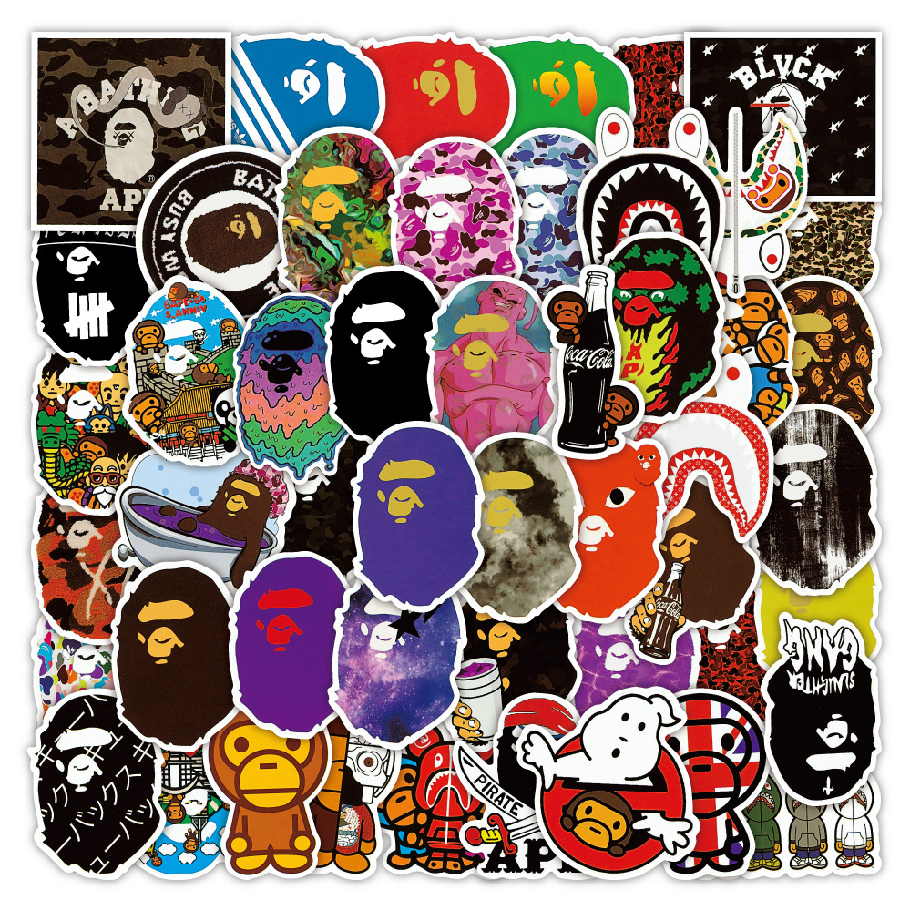 50PCS Adesivos De Bape Fashon Marca A Macaco De Banho Para Notebook ...
