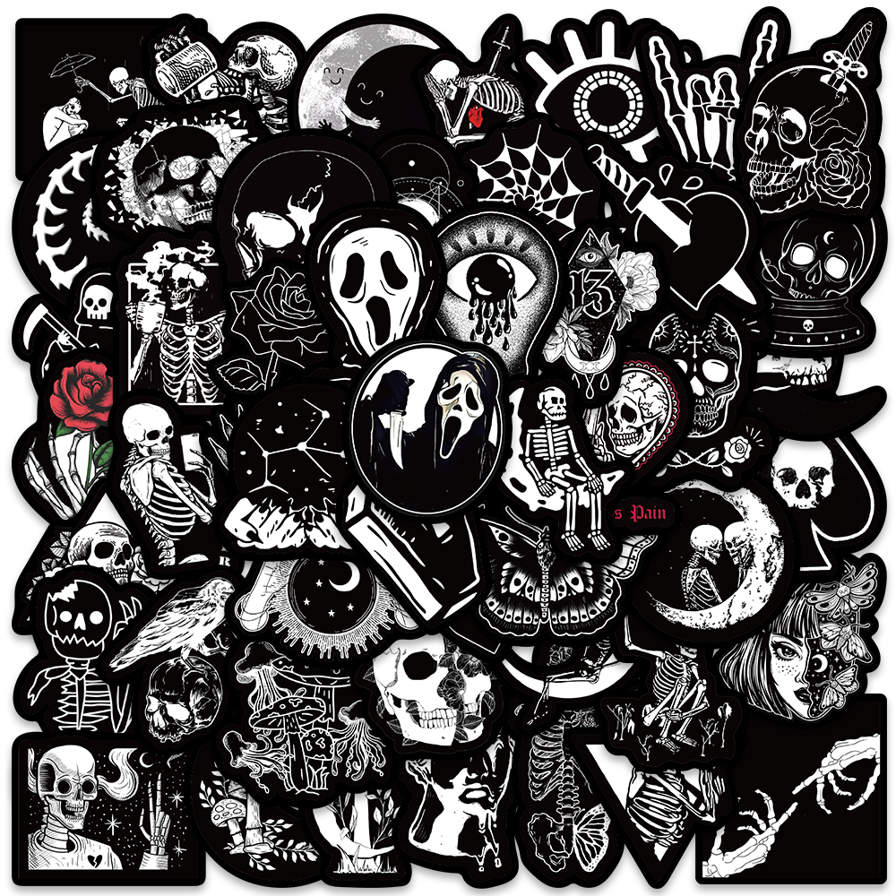 Autocolantes De 50 Peças De Desenho Animado Preto Branco Fofo Moda ...