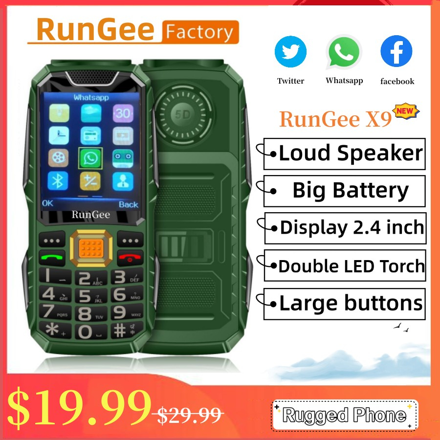BR 01 Rungee X9 Phone Grande Volume Lanternas Duplas Baterias
