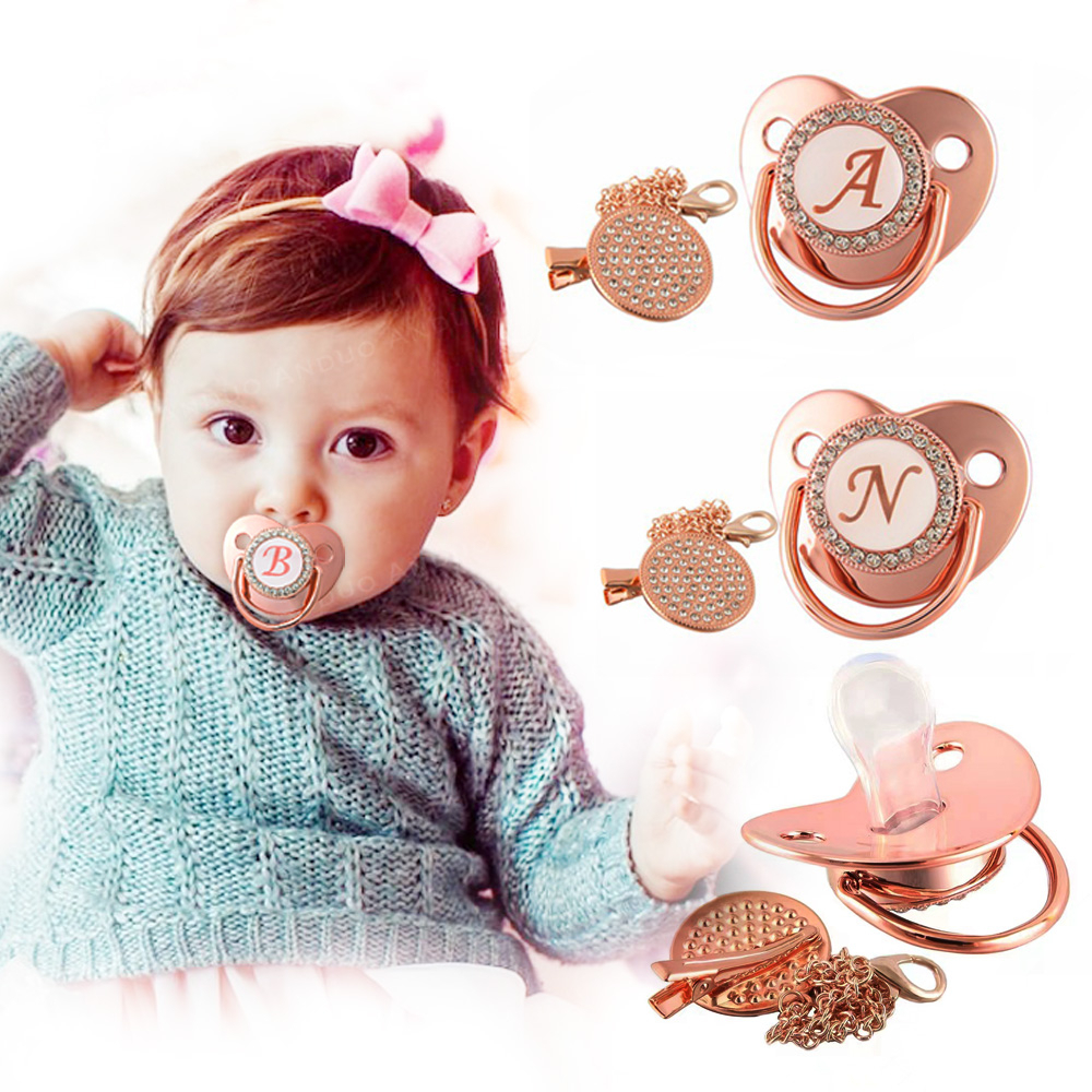 Letra Rose Gold Baby Pacifier /Pink Cartoon Pattern Series /Baby ...