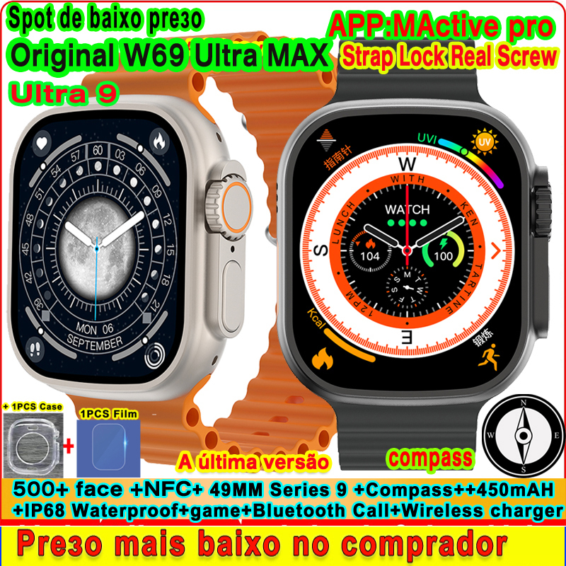Original W69 Ultra MAX Smart Watch 49MM Ultra 9 Series 9 Compass GPS Tracker NFC Feel Game Call ...
