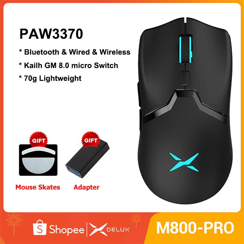 Delux M800pro M800 pro PAW3370 RGB Mouse Para Jogos Óptico Recarregável Programável Sem Fio Tipo ...