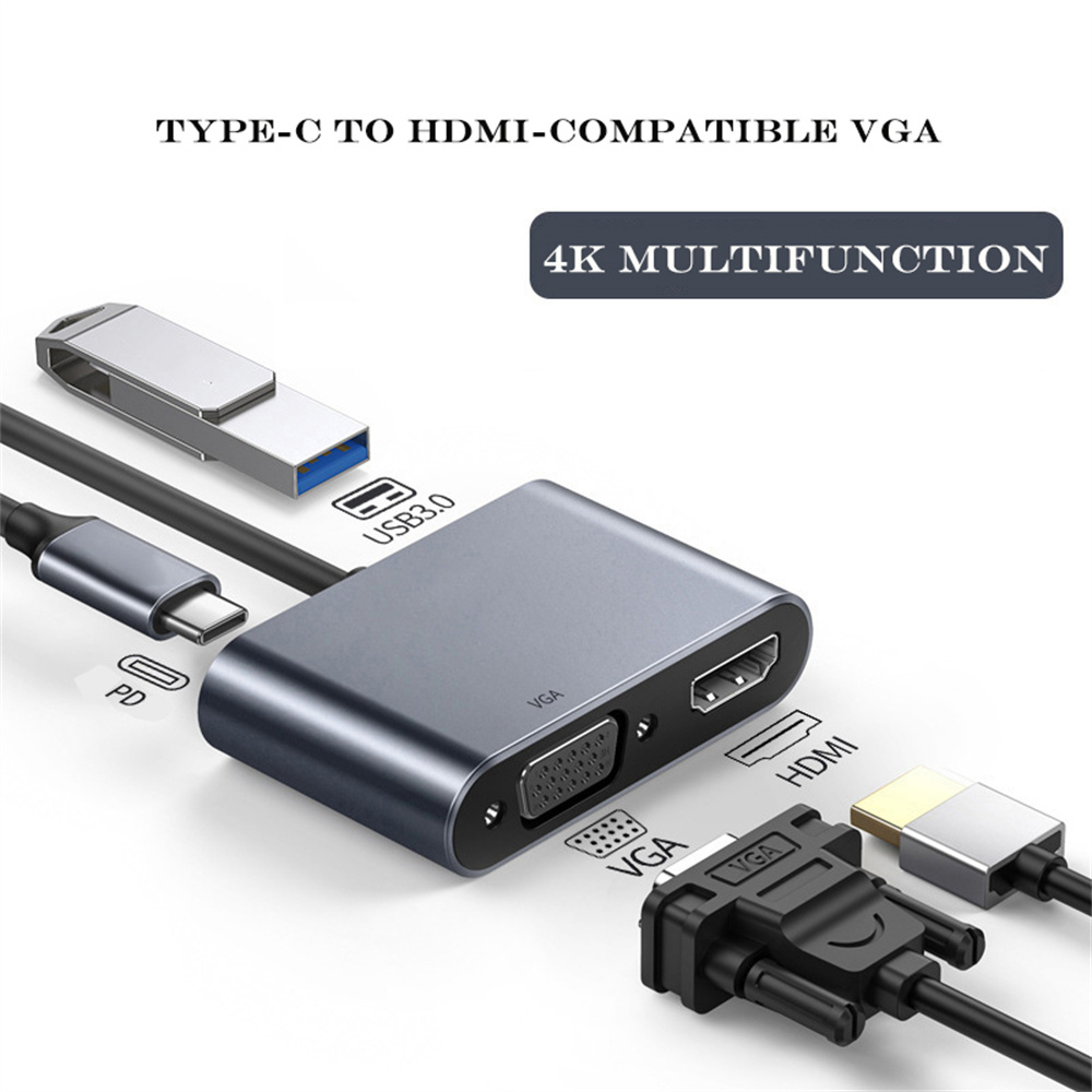 4 In 1 Hub 4K Type C to HDMI VGA USB-C Adapter 1080P Video Converter ...