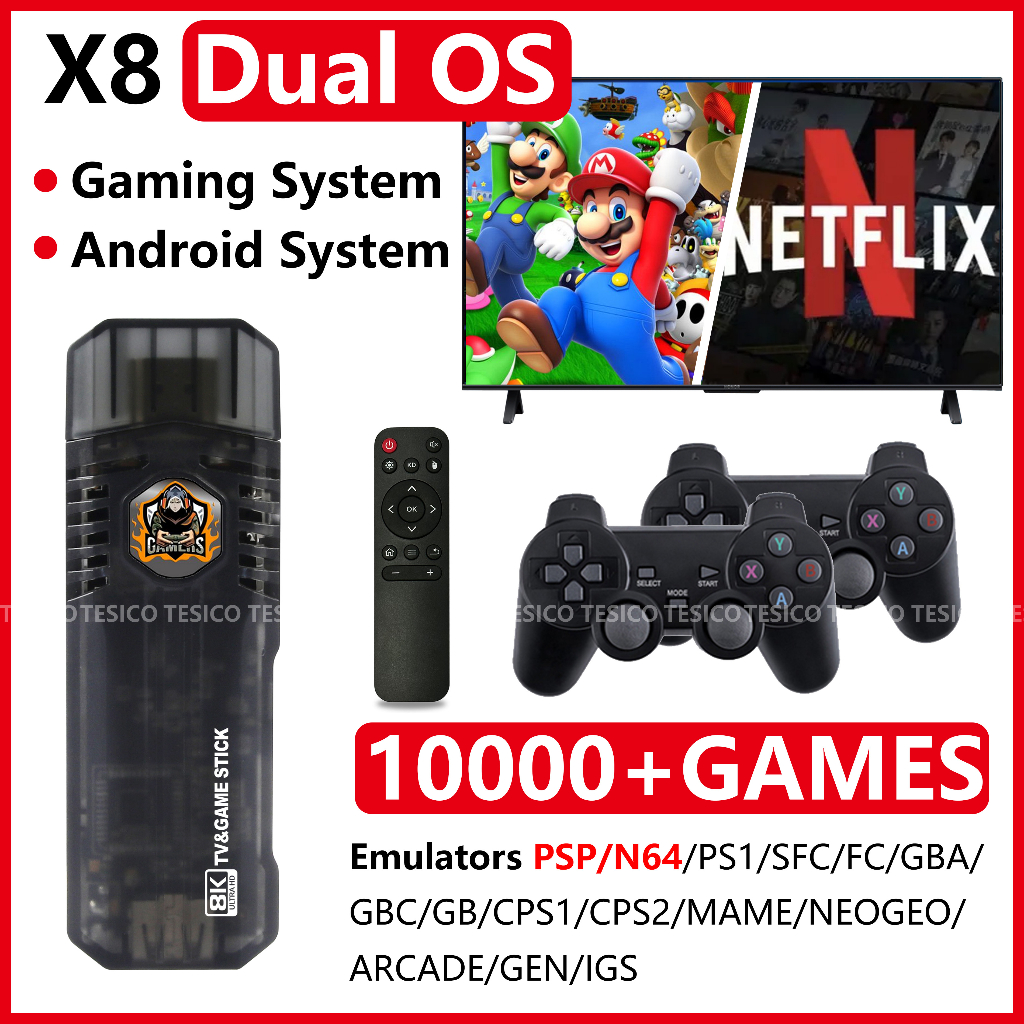 4K Retro Game Stick Android TV Box X8 Suporte Para Console De Vídeo ...