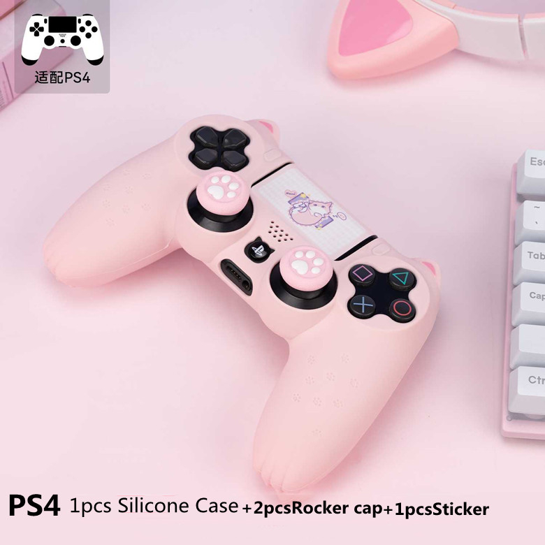 Cat paw Pink Love Silicone Soft Skin Cover Protective Case For Sony Playstation Dualsense 5 PS5 Controller Thumb Stick Grip Cap