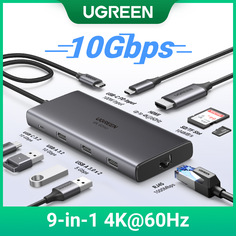 UGREEN HUB 10Gbps USB C 4K60Hz Tipo Para HDMI RJ45 Ethernet PD100W MacBook iPad Huawei Sumsang ...