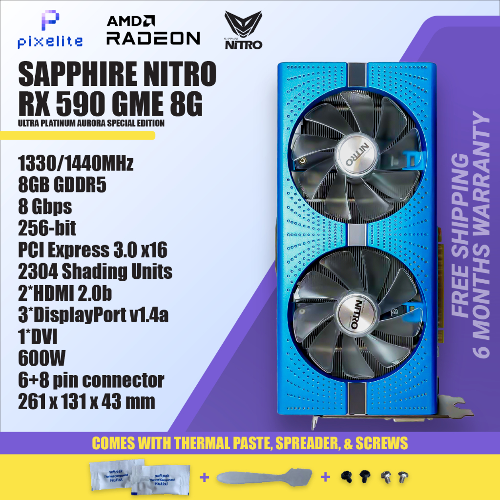 Usado Safira RX 590 RX590 GME 2304sp 8G 8GB D5 Duplo Ventilador AMD Placa Gráfica Placas De ...