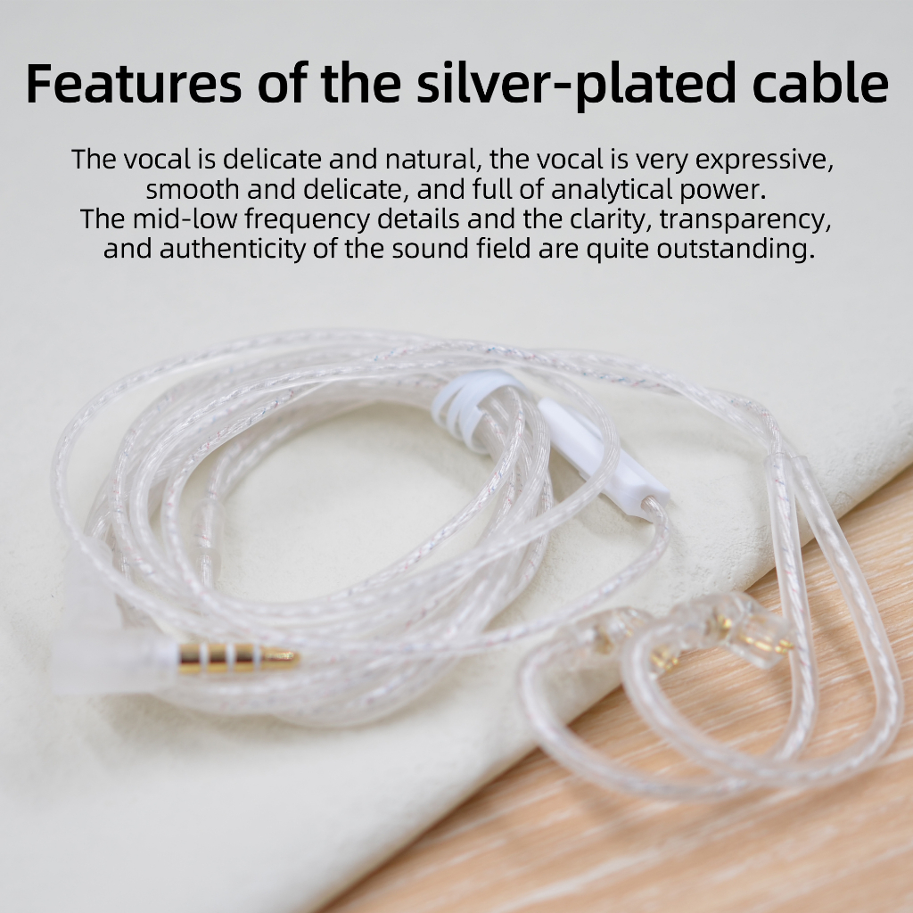 KZ Silver Upgrade Earphone Cable Detachable 3.5mm plug 0.75mm pin for ...