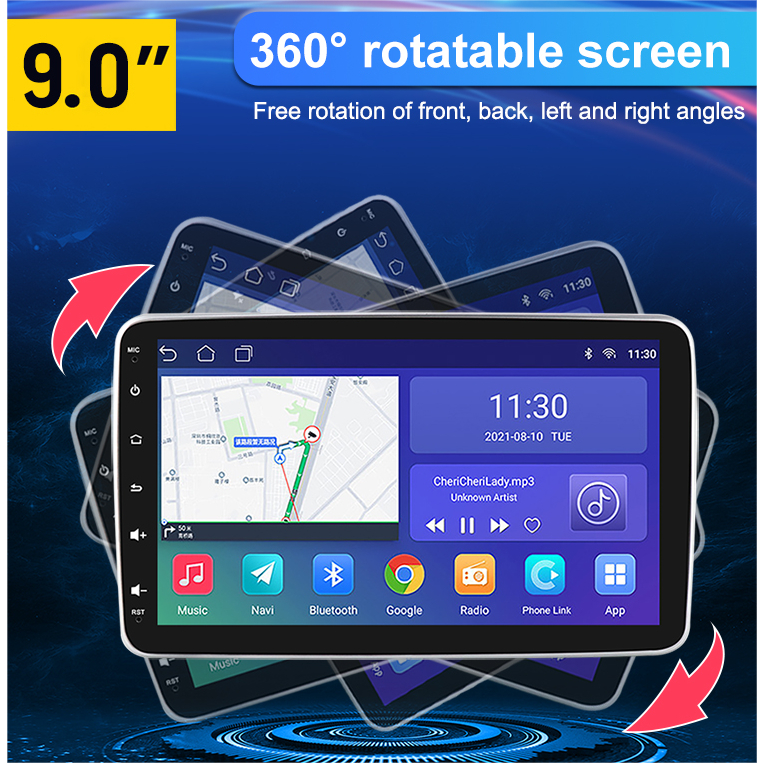 9 Polegadas Tela Ajustável 360 1 Din Carro Vídeo Rádio Universal Estéreo Wifi Gps Fm Bt Android ...