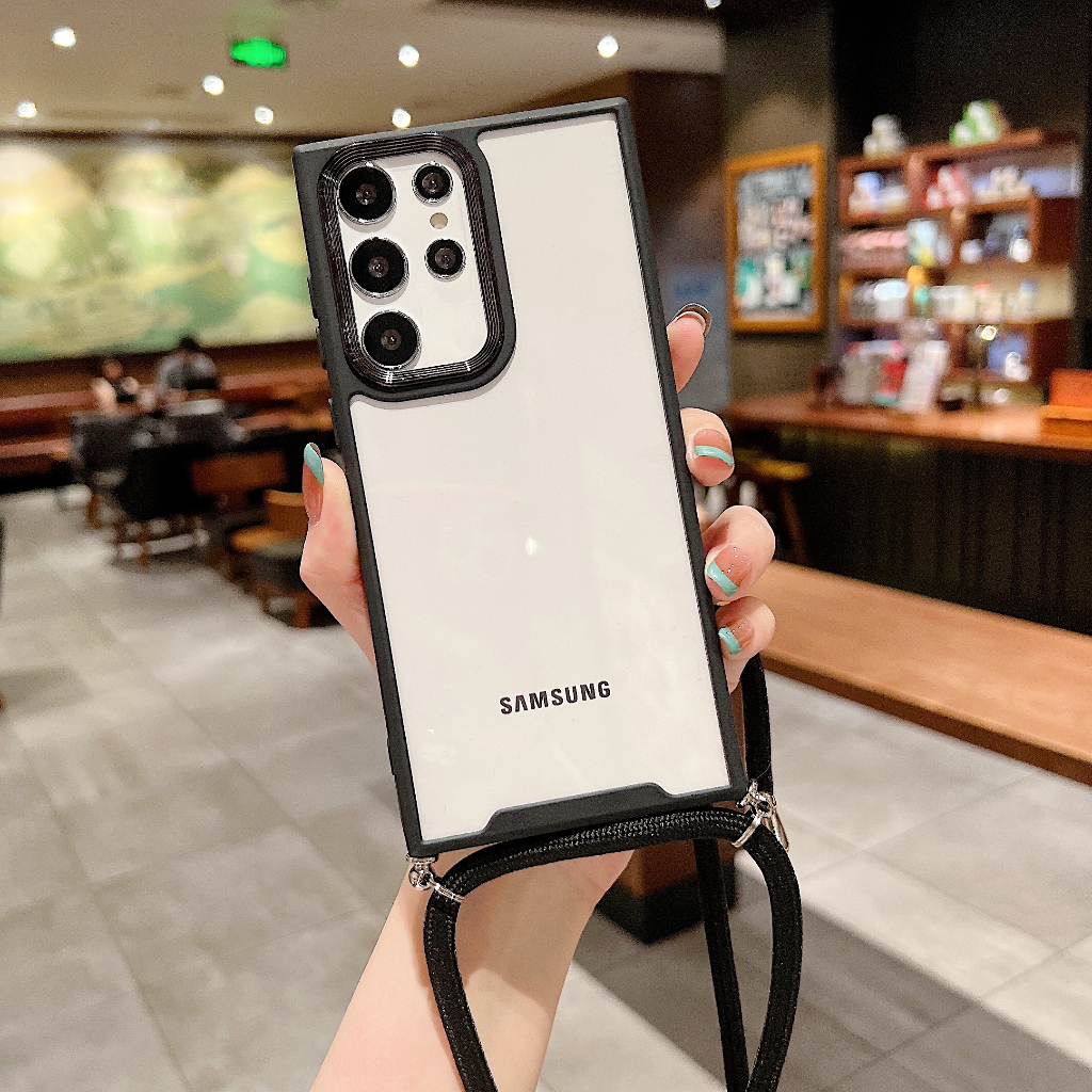 Fashion Lanyard Case For Samsung Galaxy S23 S22 Ultra S23 Plus S20 S21 FE A52 A53 Plating Camera ...