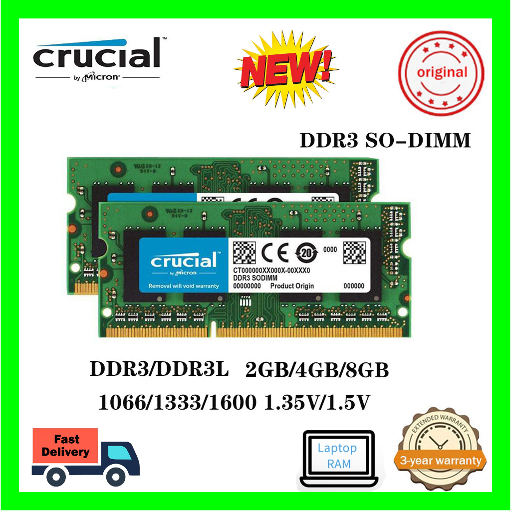 Crucial NOTEBOOK RAM DDR3 DDR3L Laptop 2GB 4GB 8GB 1066 1333 1600MHz