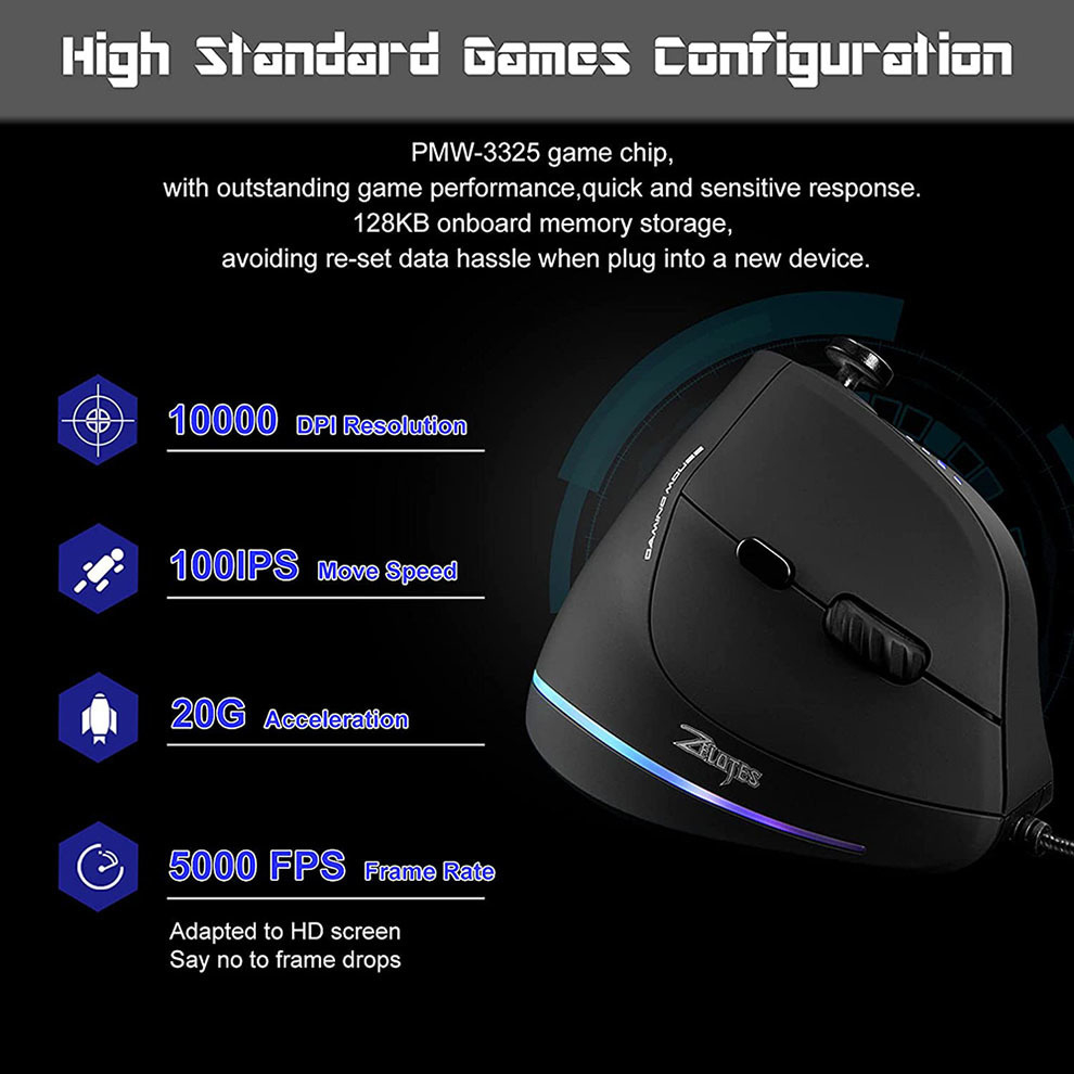 Mouse de jogo com 5 D Rocker, mouse ergonômico com 10000 DPI/11 botões ...