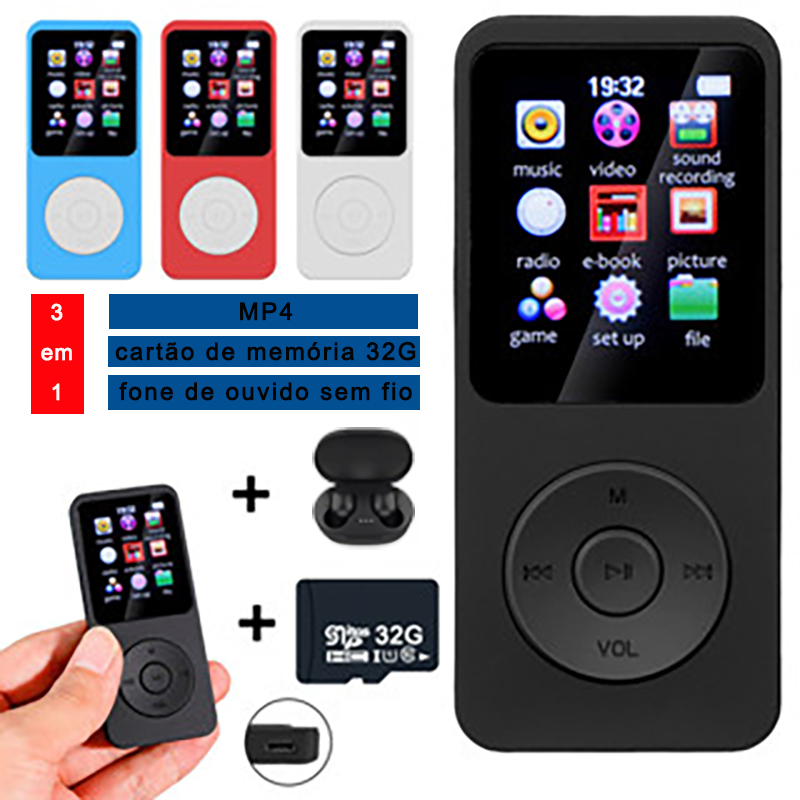 bluetooth 5.0 MP3 MP4 Player Conjunto De Fones De Ouvido HIFI Colunas De Música Sport MP4 Media ...
